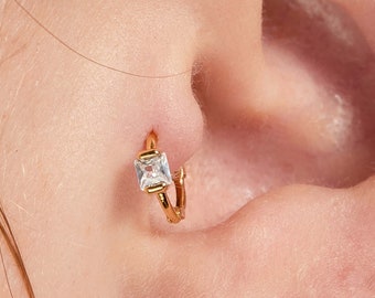 Tiny CZ Flower Huggie Hoop, 6mm Hoop, Tragus Hoop, Rook Hoop, Forward ...