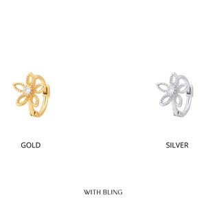 Hollow Flower Huggie Hoop, 6mm Hoop, Tragus Hoop, Rook Hoop, Forward ...