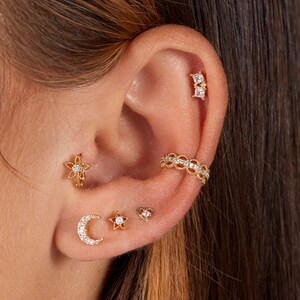 Hollow Flower Huggie Hoop, 6mm Hoop, Tragus Hoop, Rook Hoop, Forward ...