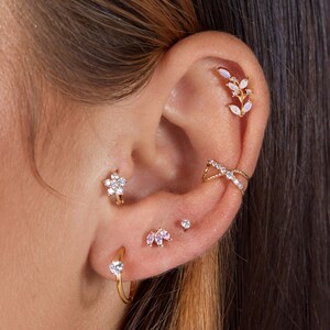 Tiny CZ Flower Huggie Hoop, 6mm Hoop, Tragus Hoop, Rook Hoop, Forward ...