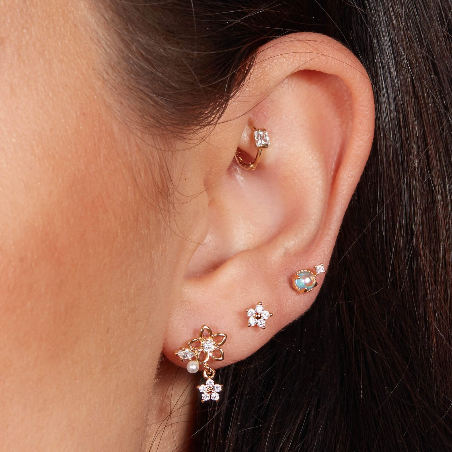 9K Solid Gold Hoop Square Cubic Huggie Hoop 6mm Hoop Gold - Etsy