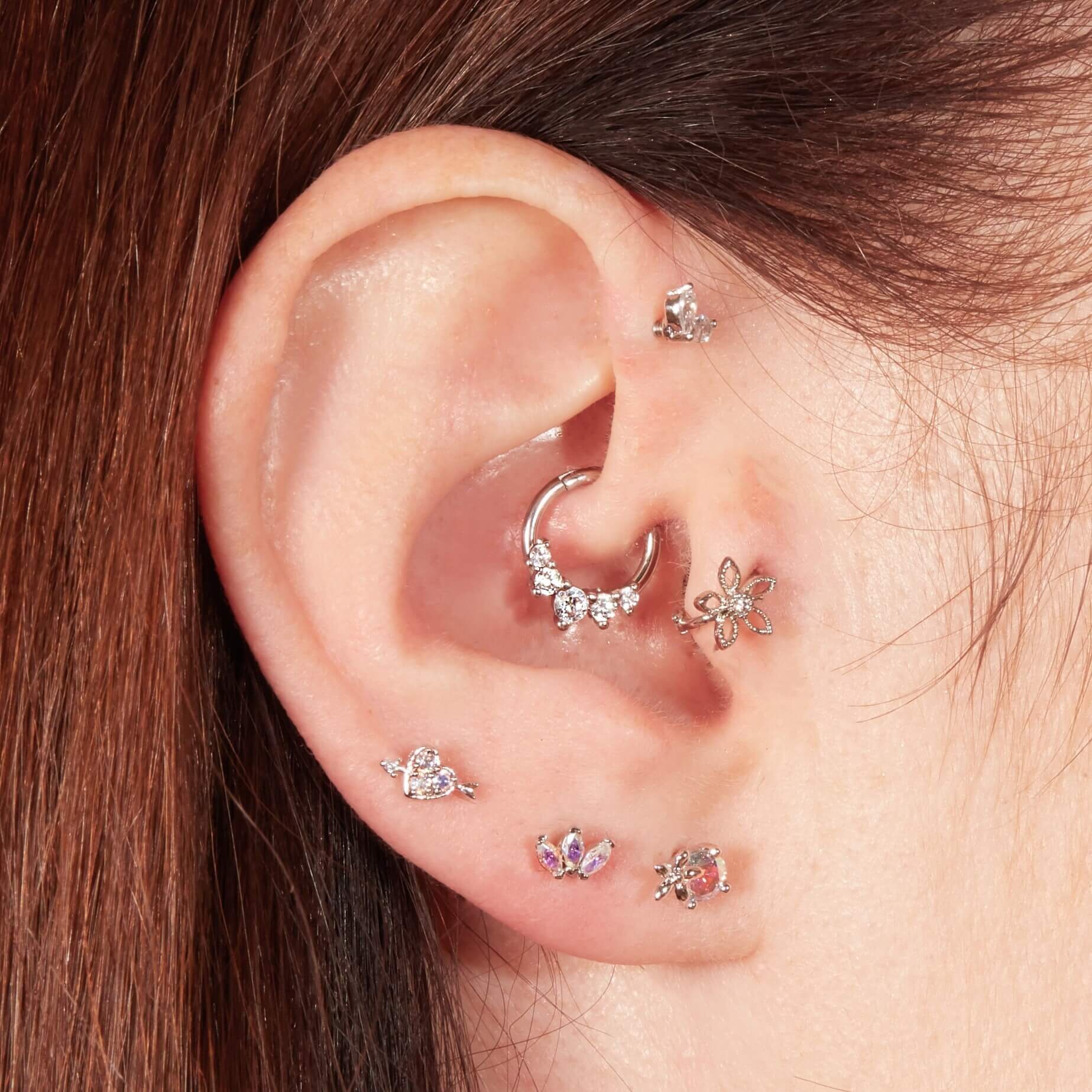 Hollow Flower Huggie Hoop 6mm Hoop Tragus Hoop Rook Hoop | Etsy UK