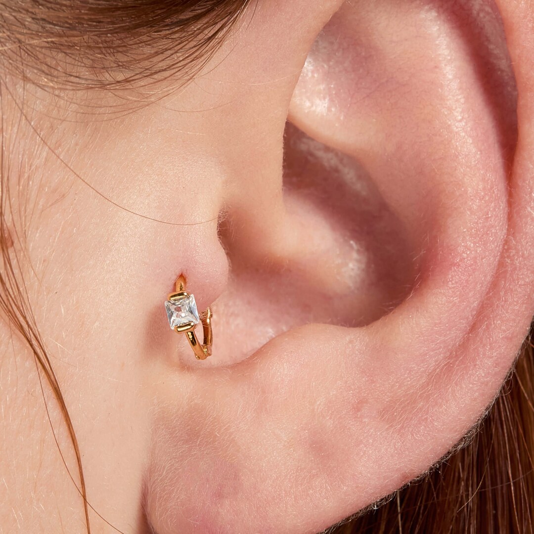 Square Cubic Huggie Hoop, 6mm Hoop, Tragus Hoop, Rook Hoop, Forward ...