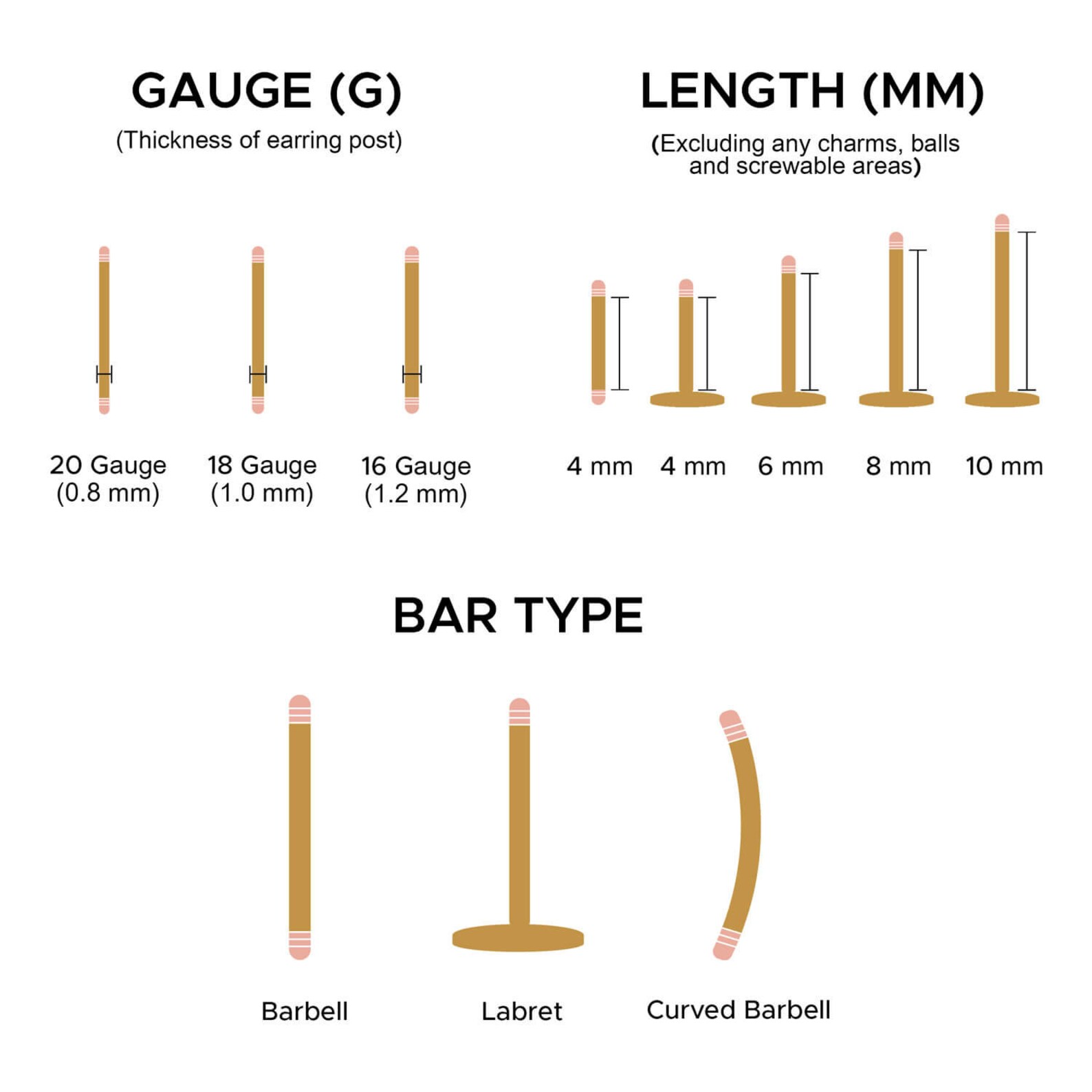 9K Solid Gold Textured Barbell 18G 6mm Length 9 Karat - Etsy UK