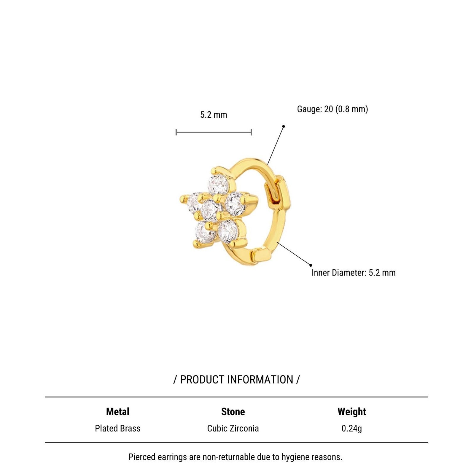 Tiny CZ Flower Huggie Hoop 6mm Hoop Tragus Hoop Rook Hoop - Etsy UK