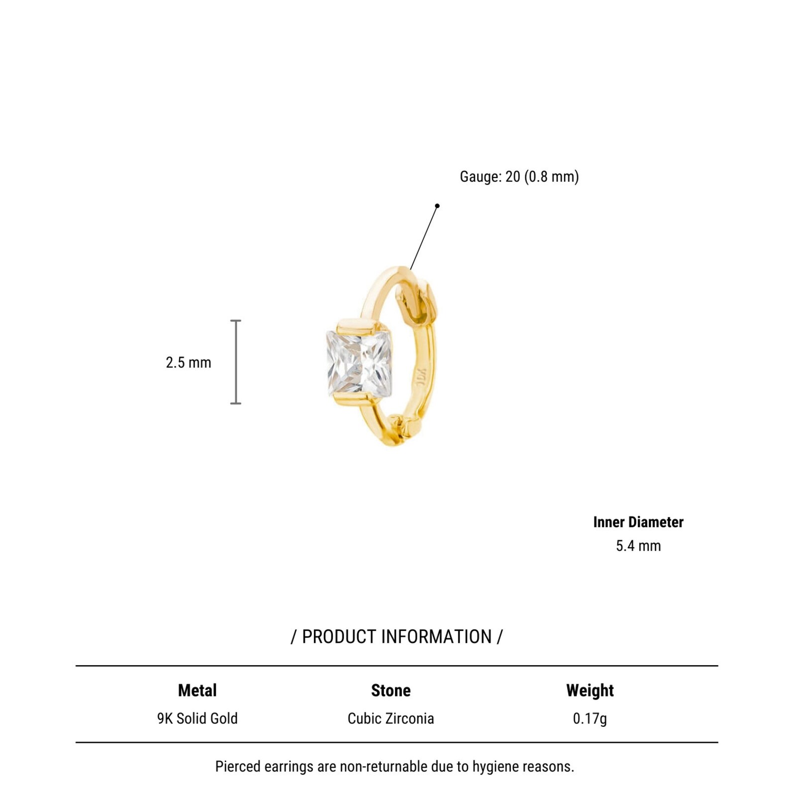 9K Solid Gold Hoop Square Cubic Huggie Hoop 6mm Hoop Gold - Etsy