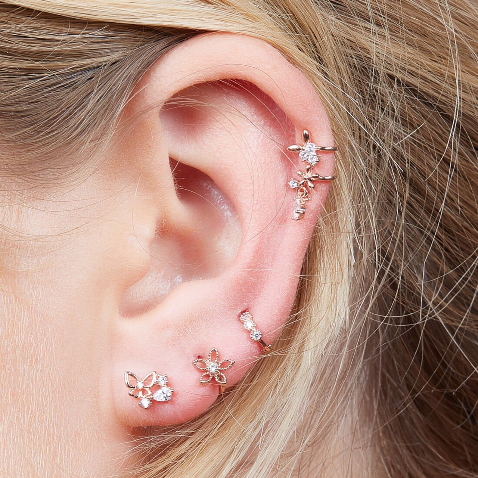 Hollow Flower Huggie Hoop 6mm Hoop Tragus Hoop Rook Hoop | Etsy UK