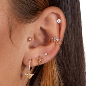 Hollow Flower Huggie Hoop, 6mm Hoop, Tragus Hoop, Rook Hoop, Forward ...