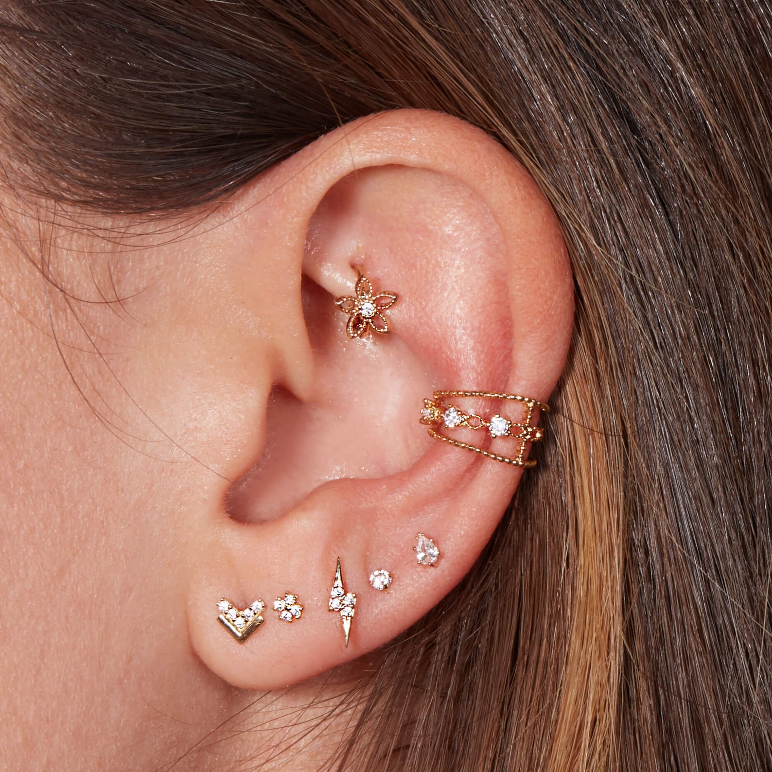 Hollow Flower Huggie Hoop 6mm Hoop Tragus Hoop Rook Hoop | Etsy UK