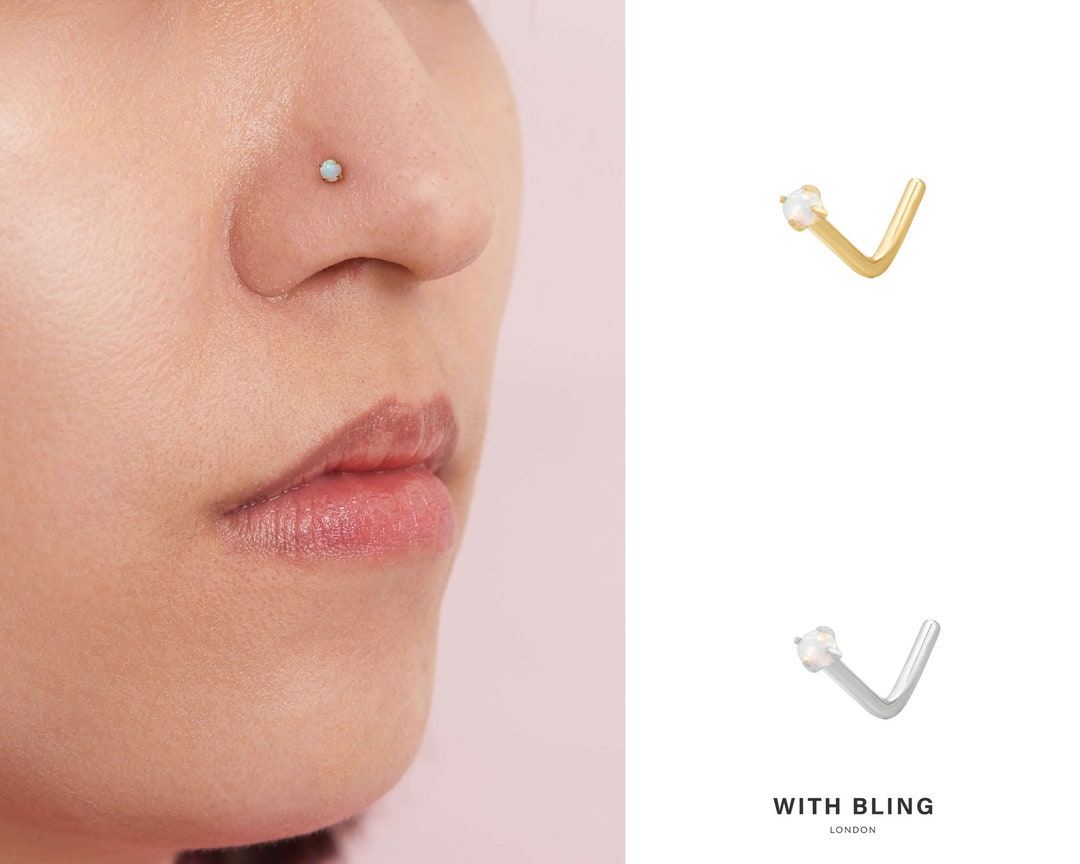 White Opal Solitaire Nose Stud L Shape Implant Grade ASTM - Etsy