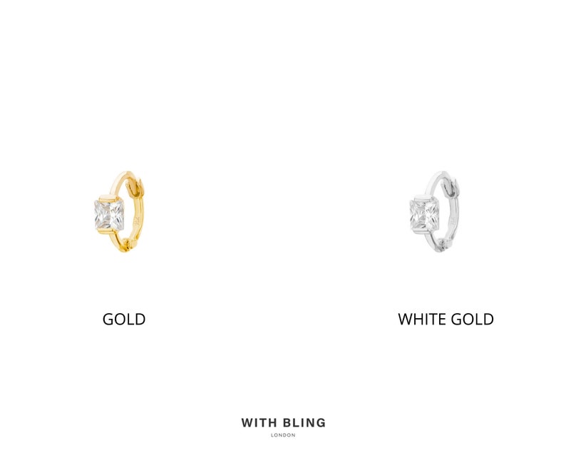 9K Solid Gold Hoop Square Cubic Huggie Hoop 6mm Hoop Gold - Etsy