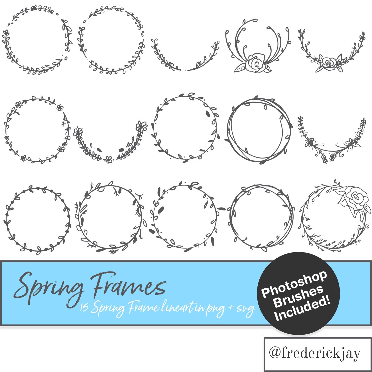 SPRING DOODLES BUNDLE, Hand-drawn, Frames, Flora, Lineart, Clipart ...