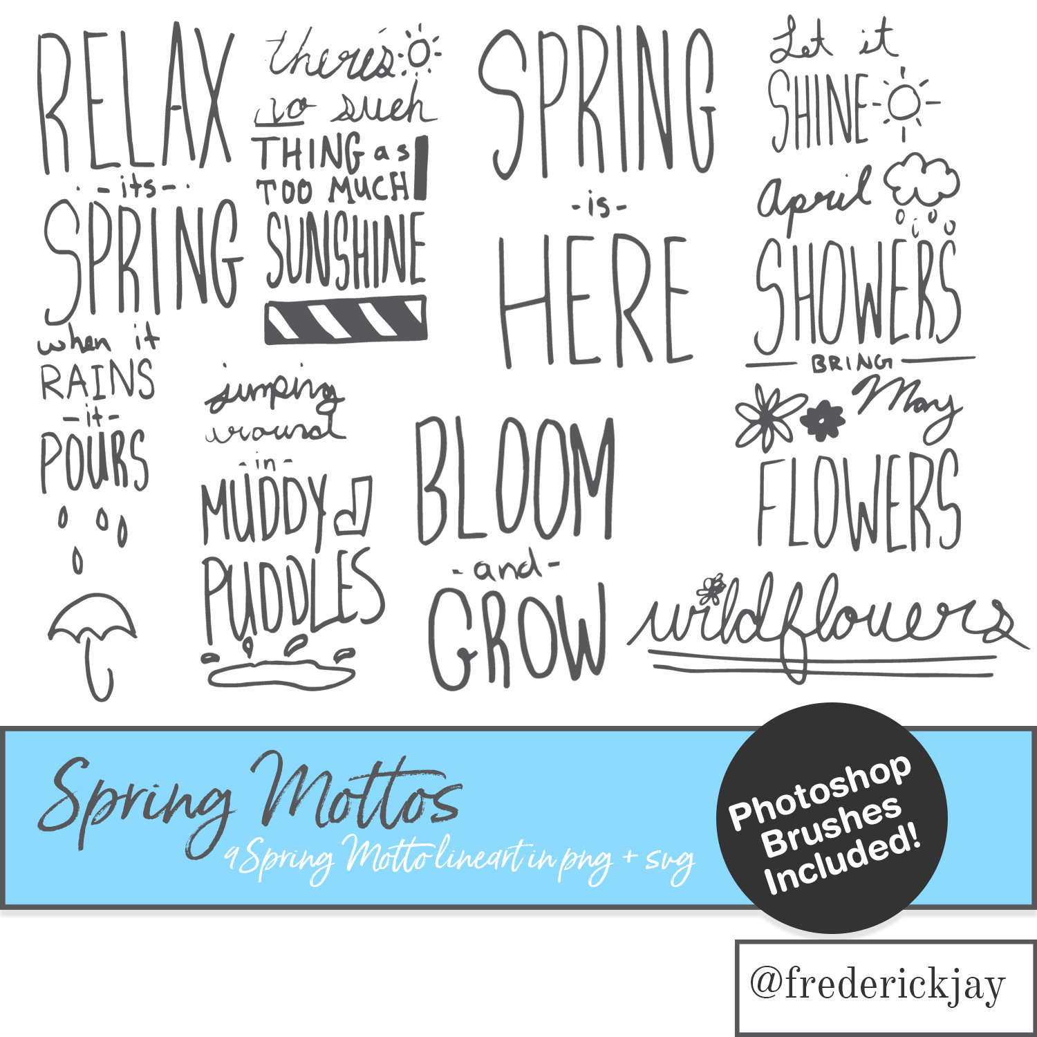 SPRING DOODLES BUNDLE, Hand-drawn, Frames, Flora, Lineart, Clipart ...
