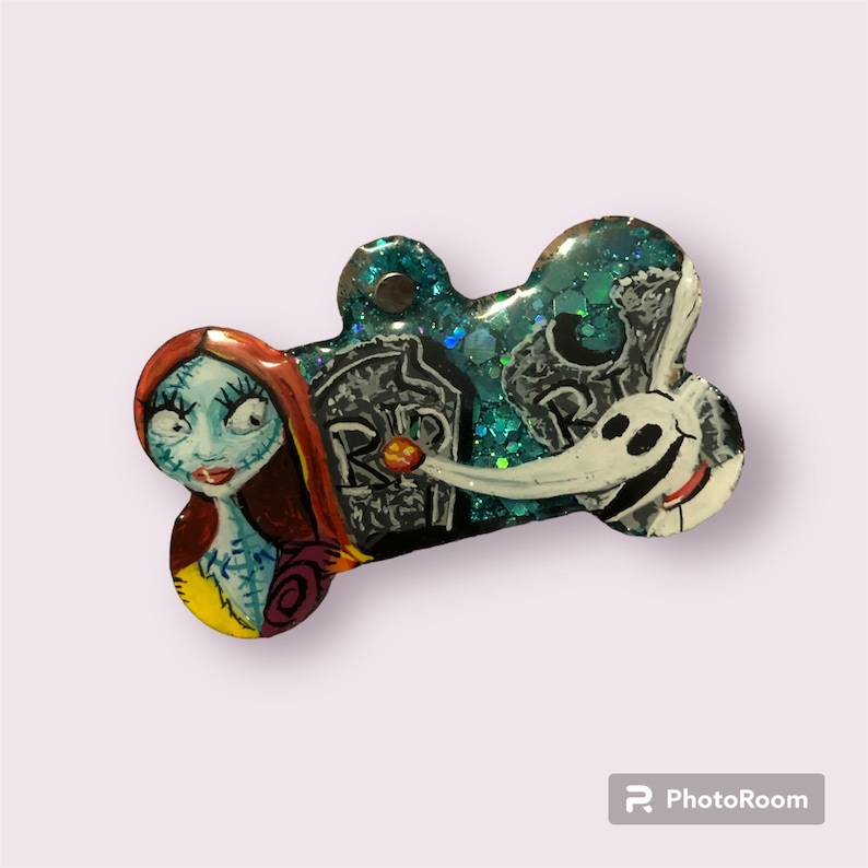 Hand Made Resin Dog Name Tags Hand Painted With Jack or Sally ...