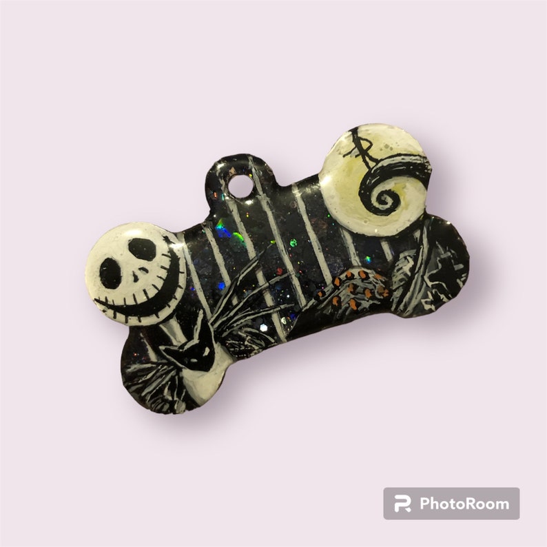 Hand Made Resin Dog Name Tags Hand Painted With Jack or Sally ...