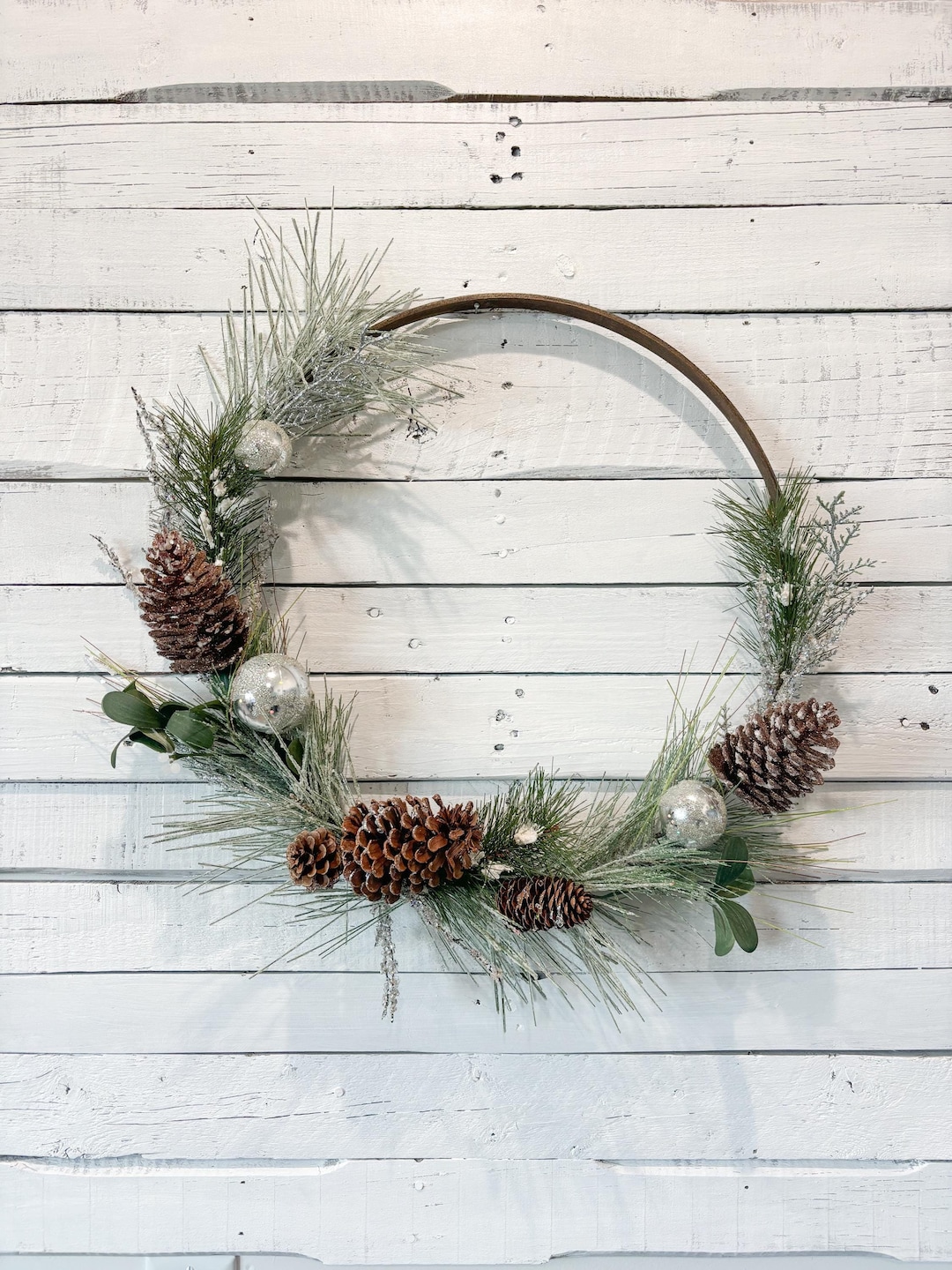 Christmas Wreath, Large Front Door Decor, Silver Boughs, Evergreen ...