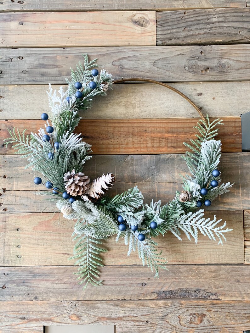 Christmas Wreath Blue Berry Holiday Home Decor Frosted | Etsy