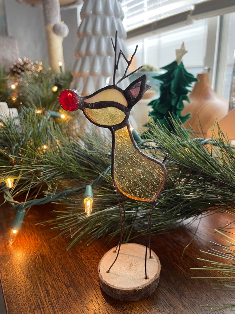 Stained Glass Reindeer Figurine - Etsy