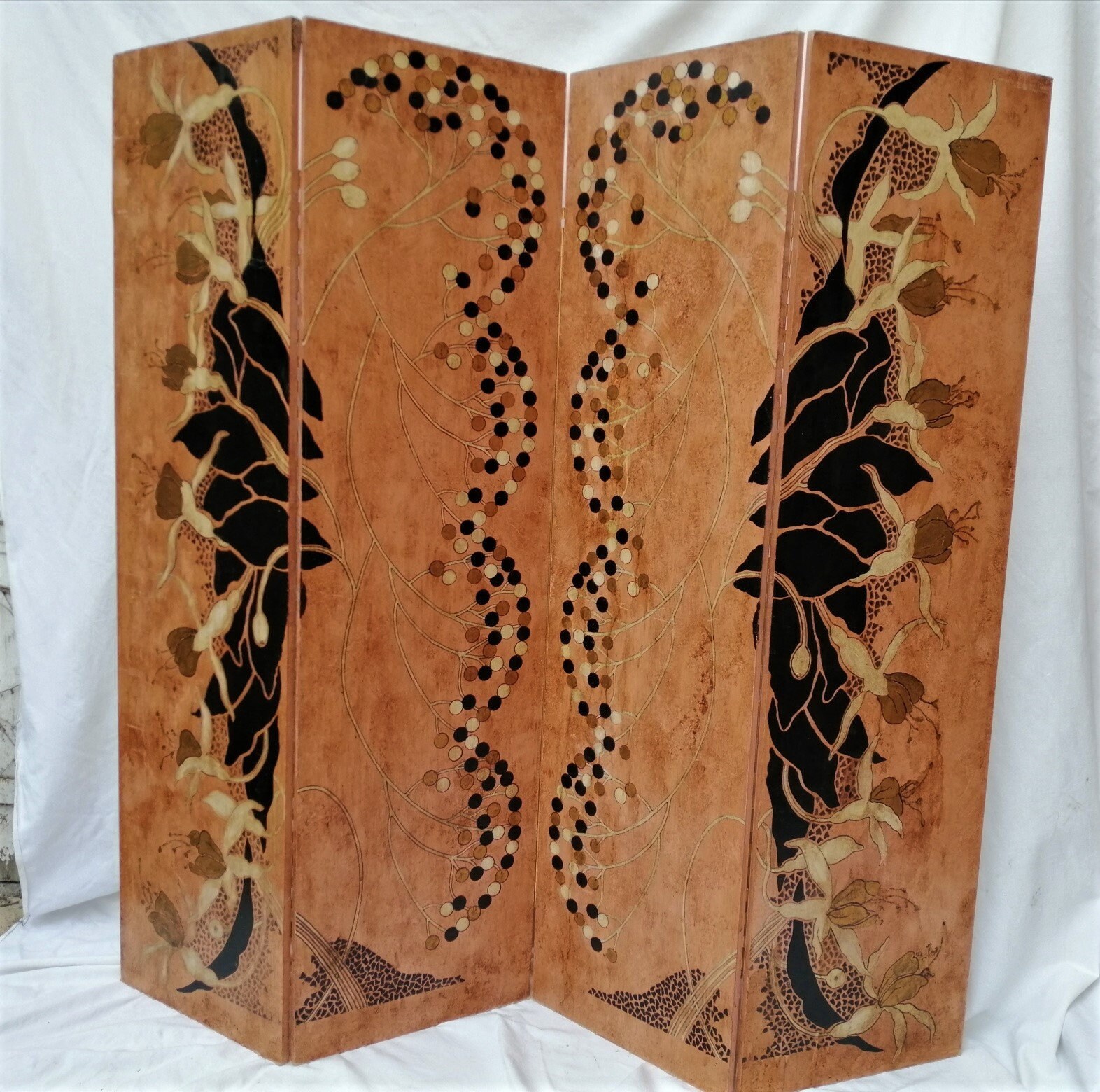 Painted French Wooden Folding Screen Art Nouveau Style 4 | Etsy