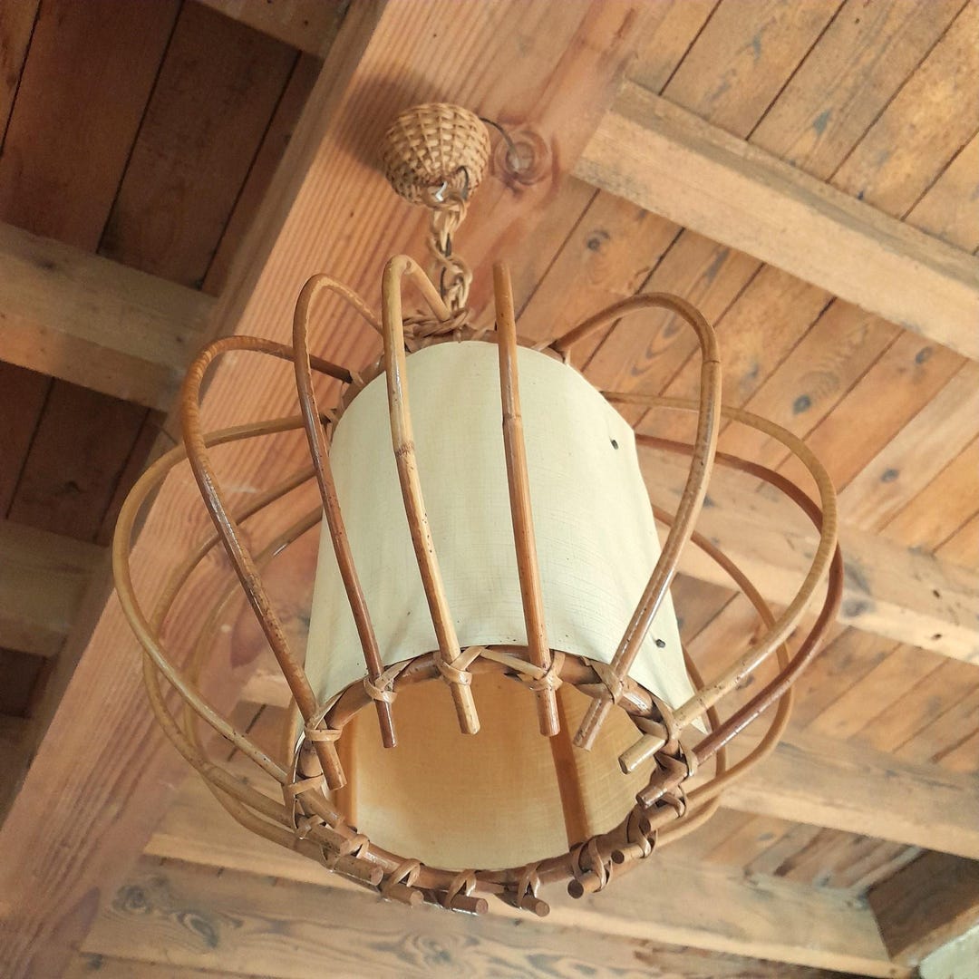 French 1960-70's Rattan Cane Louis Sognot Ceiling With Light Beige ...