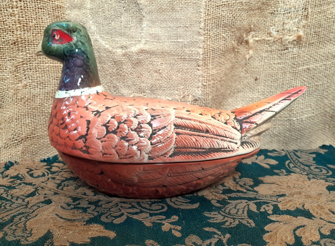 French Vintage Ceramic Paté Terrine Pheasant Dish, Hand Painted, Signed ...
