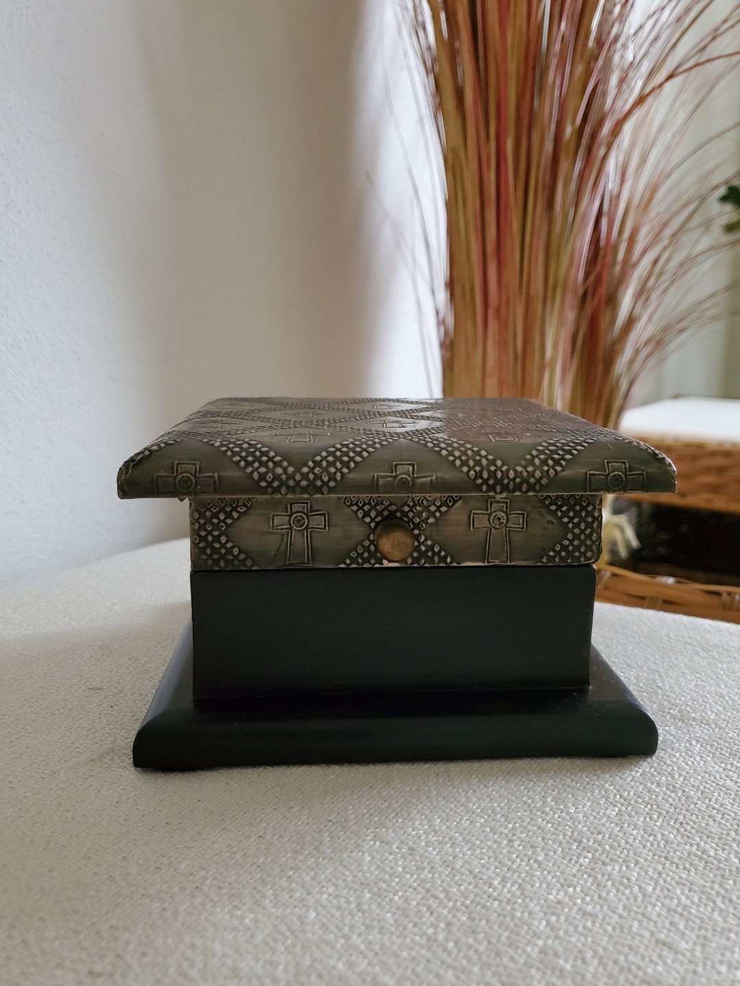 Christian Keepsake Box - Wood With Hammered Metal Top Embossed With ...