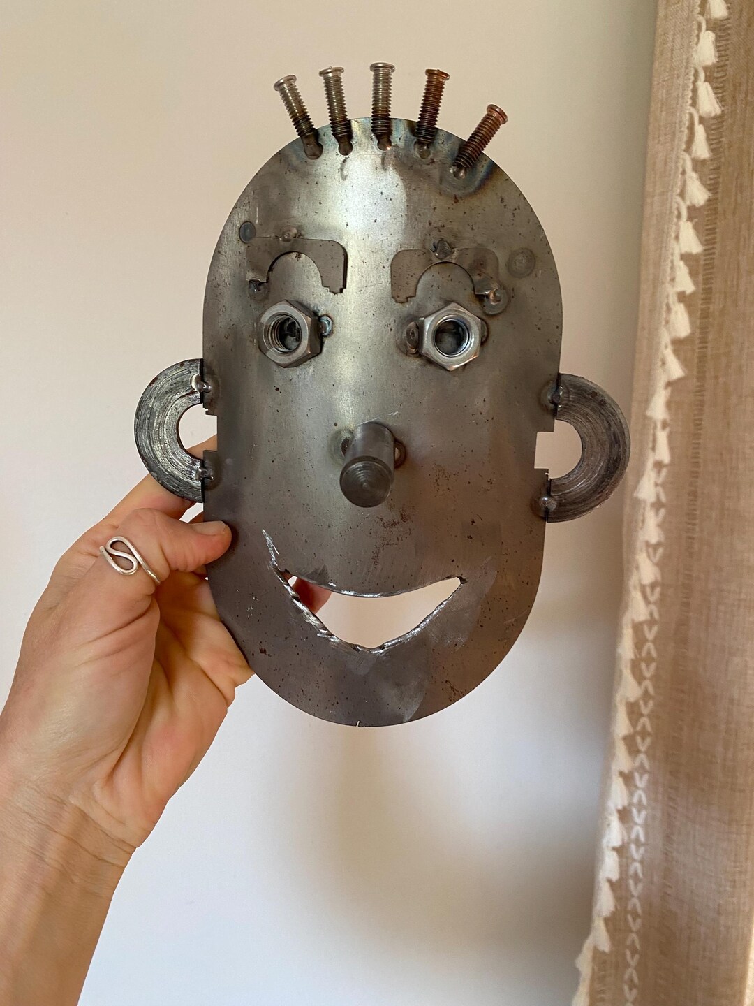 An Artist Handmade Welded Wall Mask Funny Face Made From Metal Scraps ...