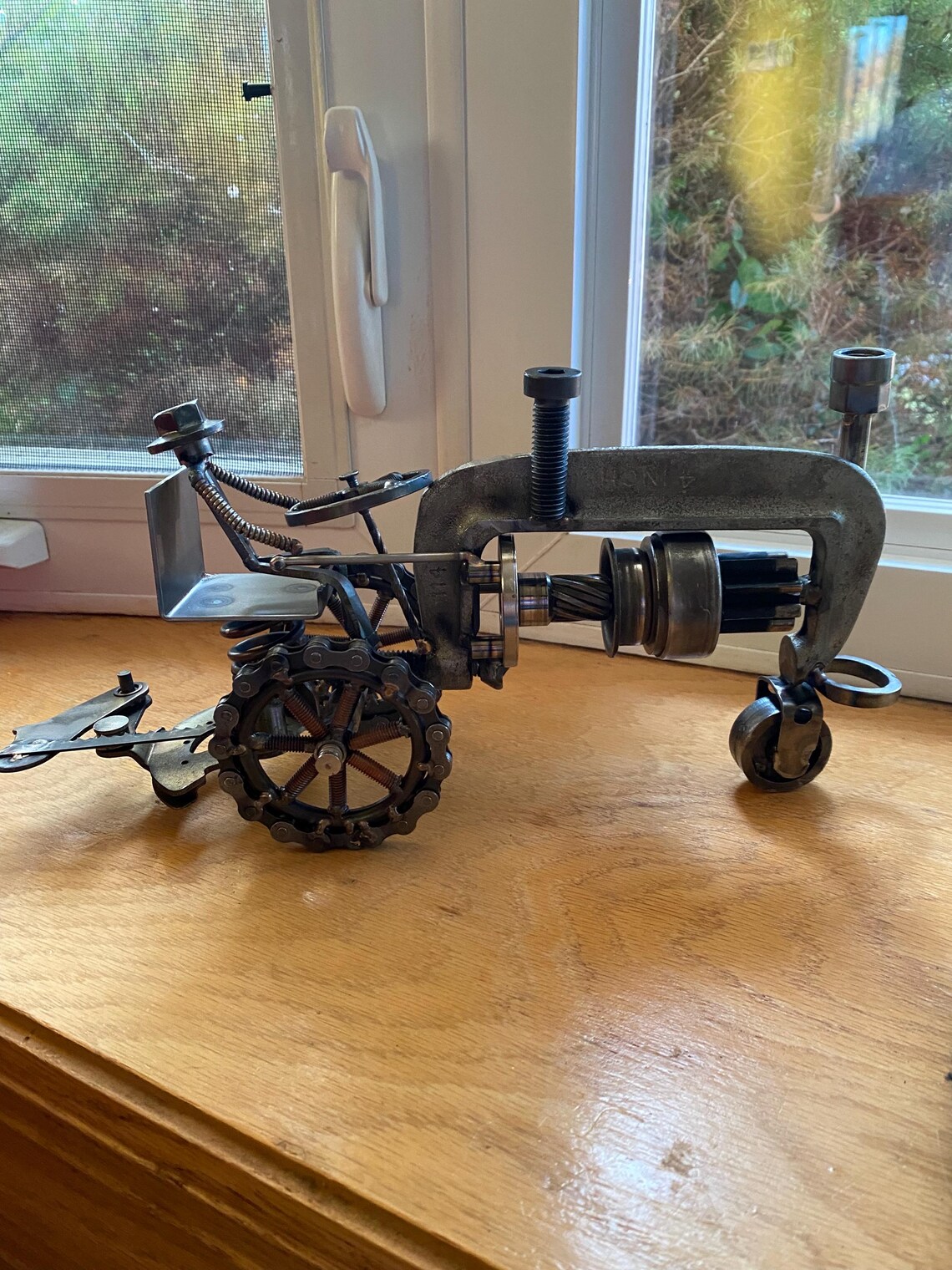 Artist Handmade Welded Tractor With Driver Made From Metal Scraps Trash ...