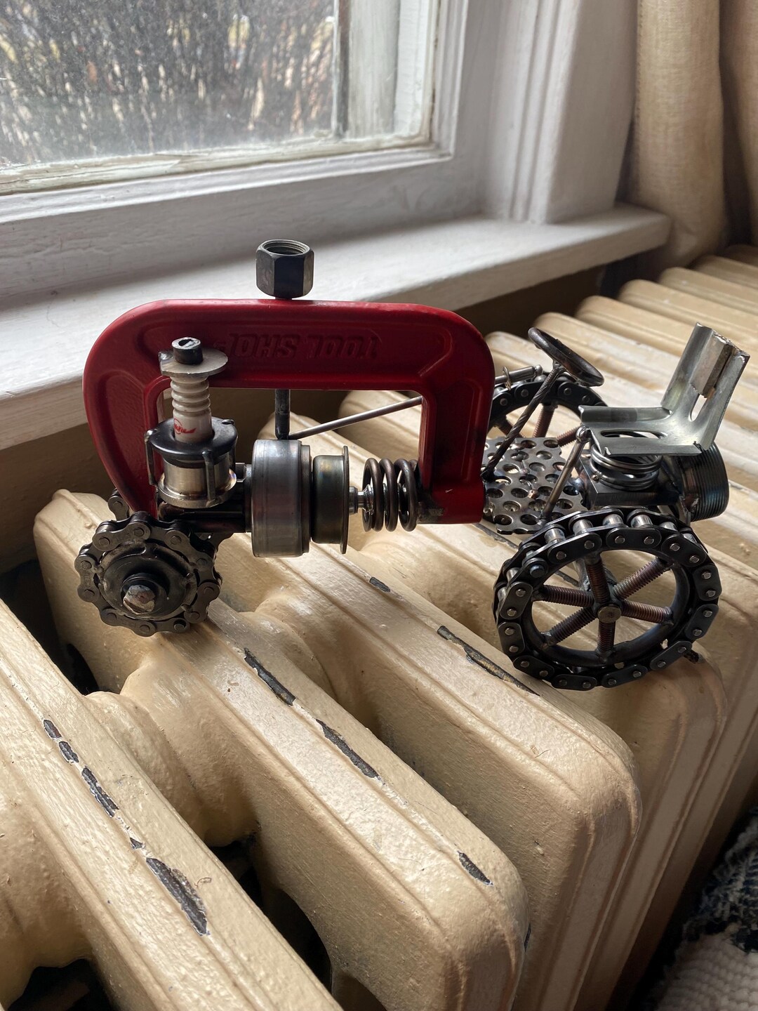 Artist Handmade Welded Tractor With Driver Made From Metal Scraps Trash ...