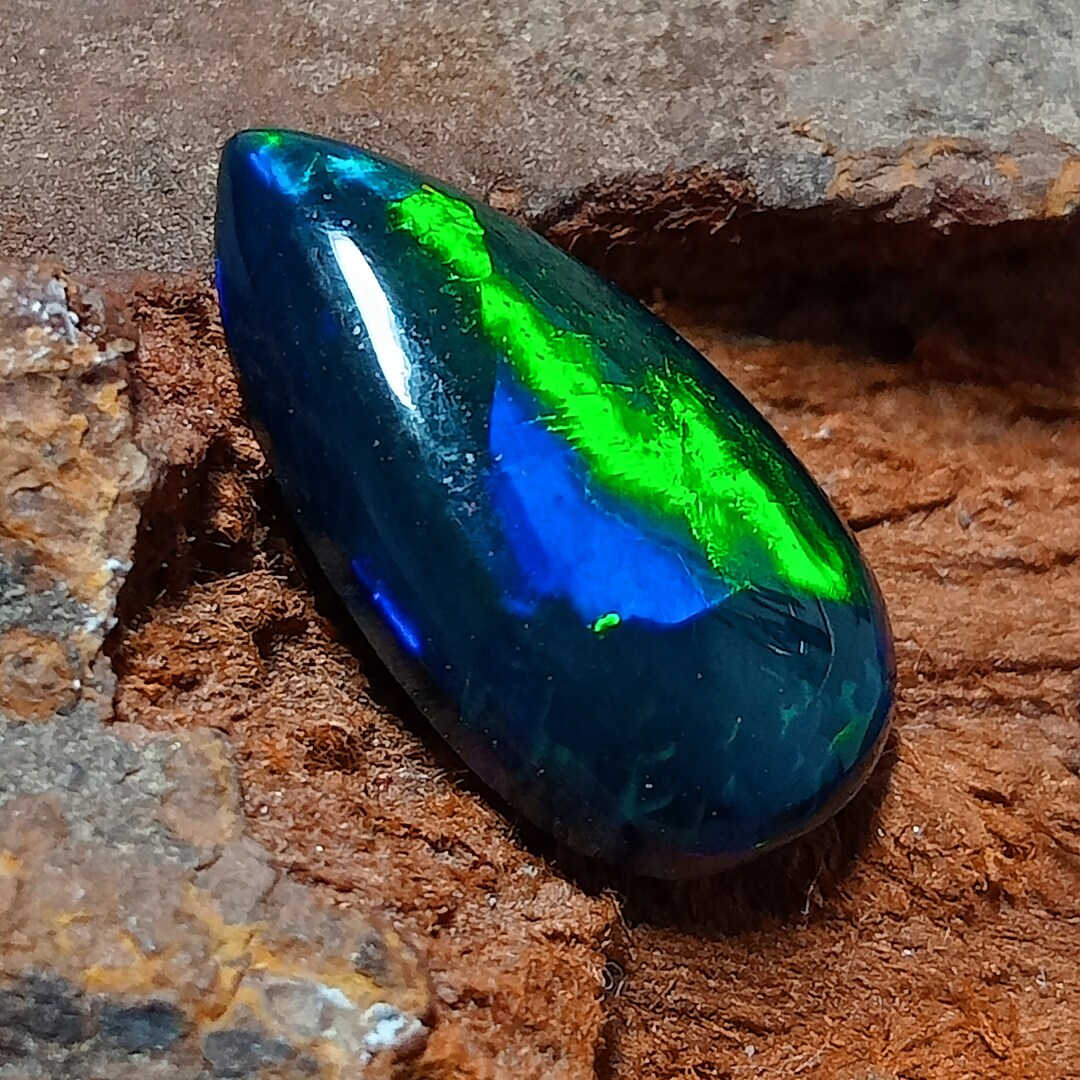 Honeycomb Ethiopian Black Opal Cabochon: Pear Gemstone, 2.00 Carat ...