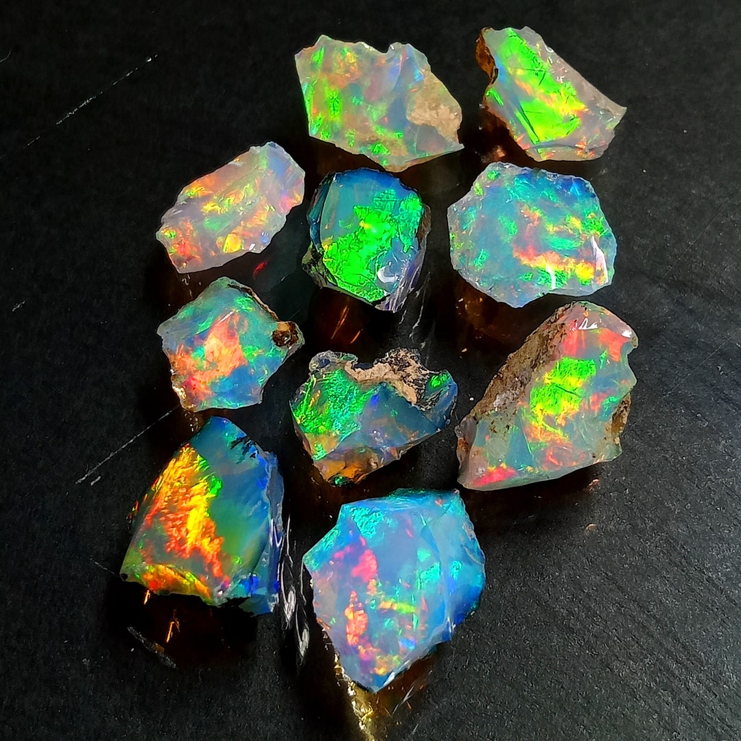 Raw Ethiopian Opal Rough 10 Pieces Lot Top Attractive Full Flashy "red ...