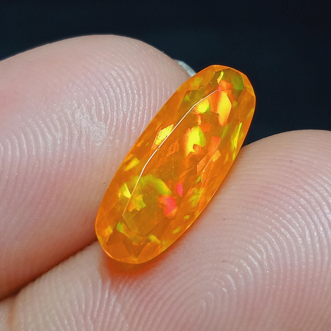 Faceted Orange Ethiopian Opal Gemstone: Multi-fire Oval Cut (14x6mm) - Etsy