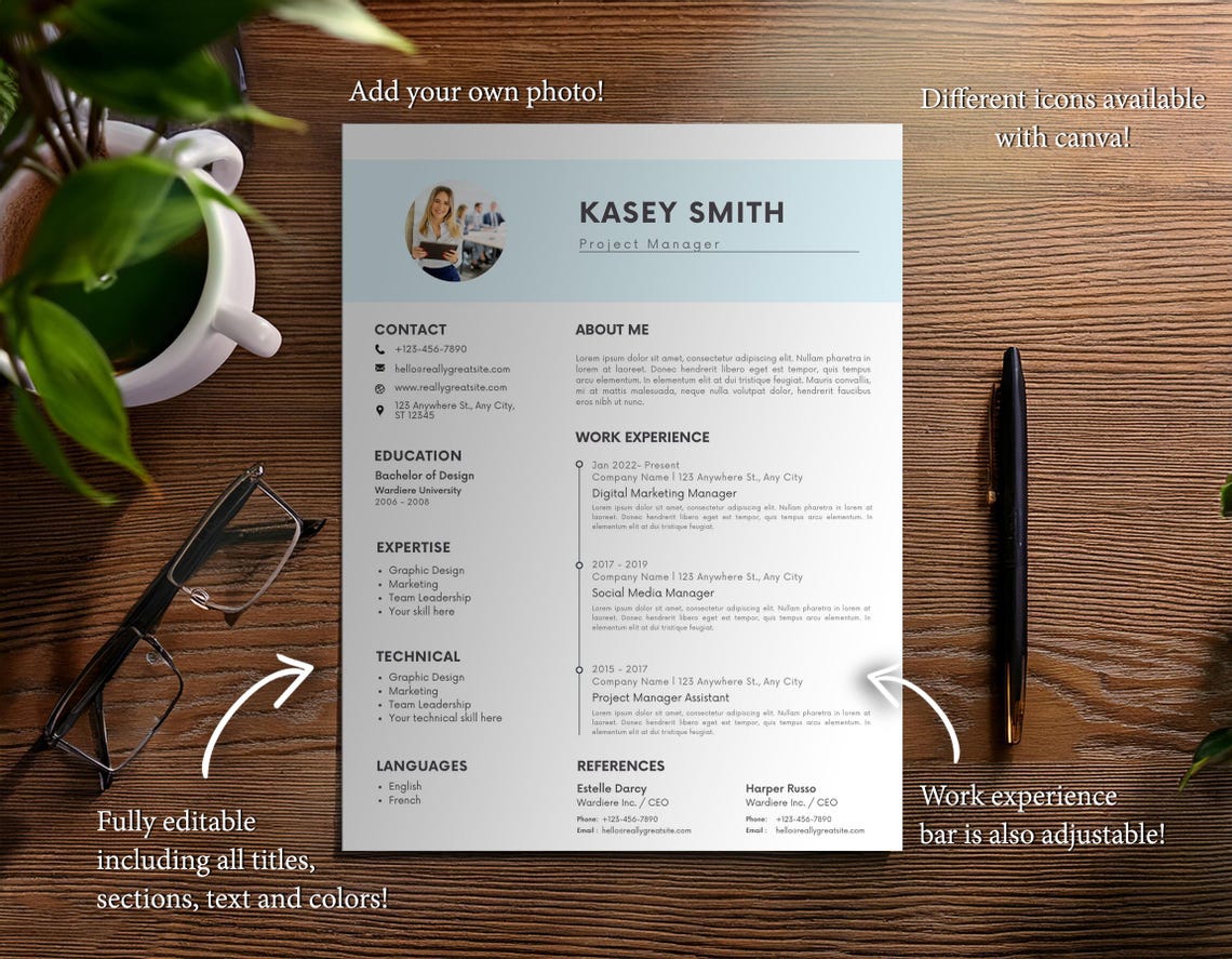 Professional CV Template Editable CV Template Canva Resume Template ...