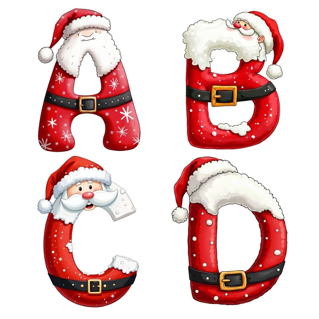 Christmas Santa Alphabet Clipart: 26 PNG Images. Digital Download ...