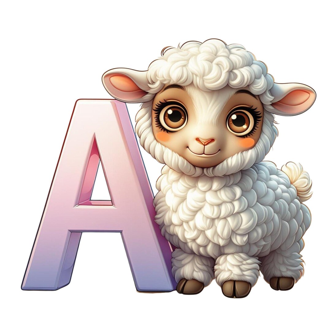 36 Cute Lamb Digital Clipart A-Z Alphabet and 0-9 Numbers. Digital ...