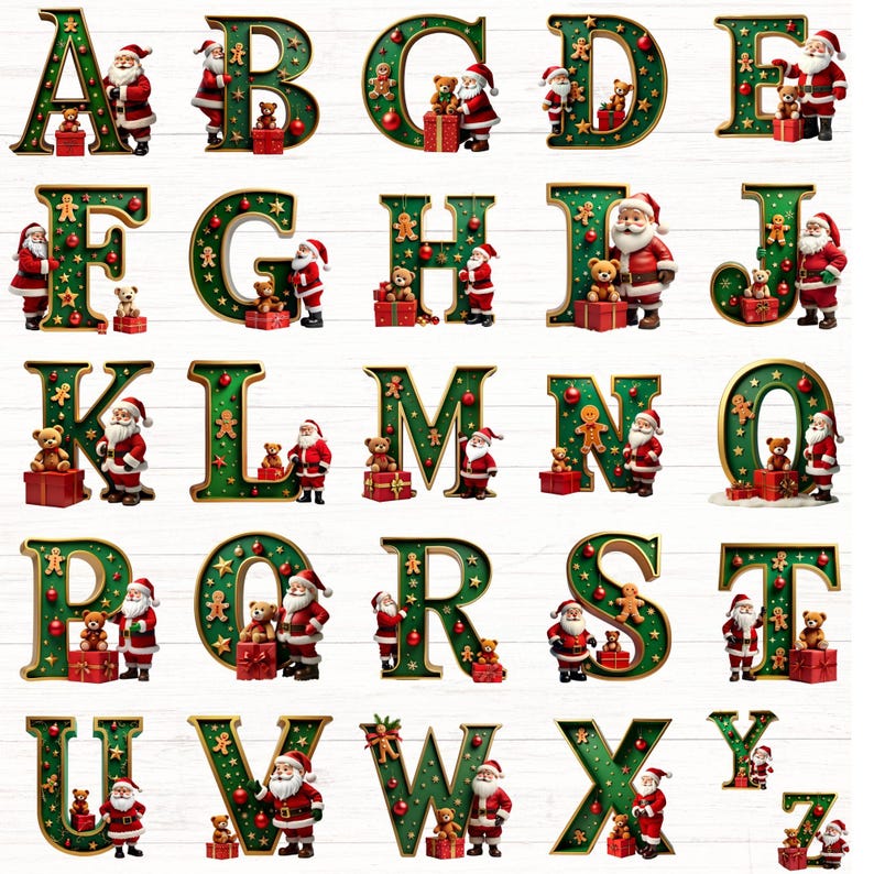 26 Digital Clipart A-Z Santa Claus Christmas Alphabet. Father Christmas ...