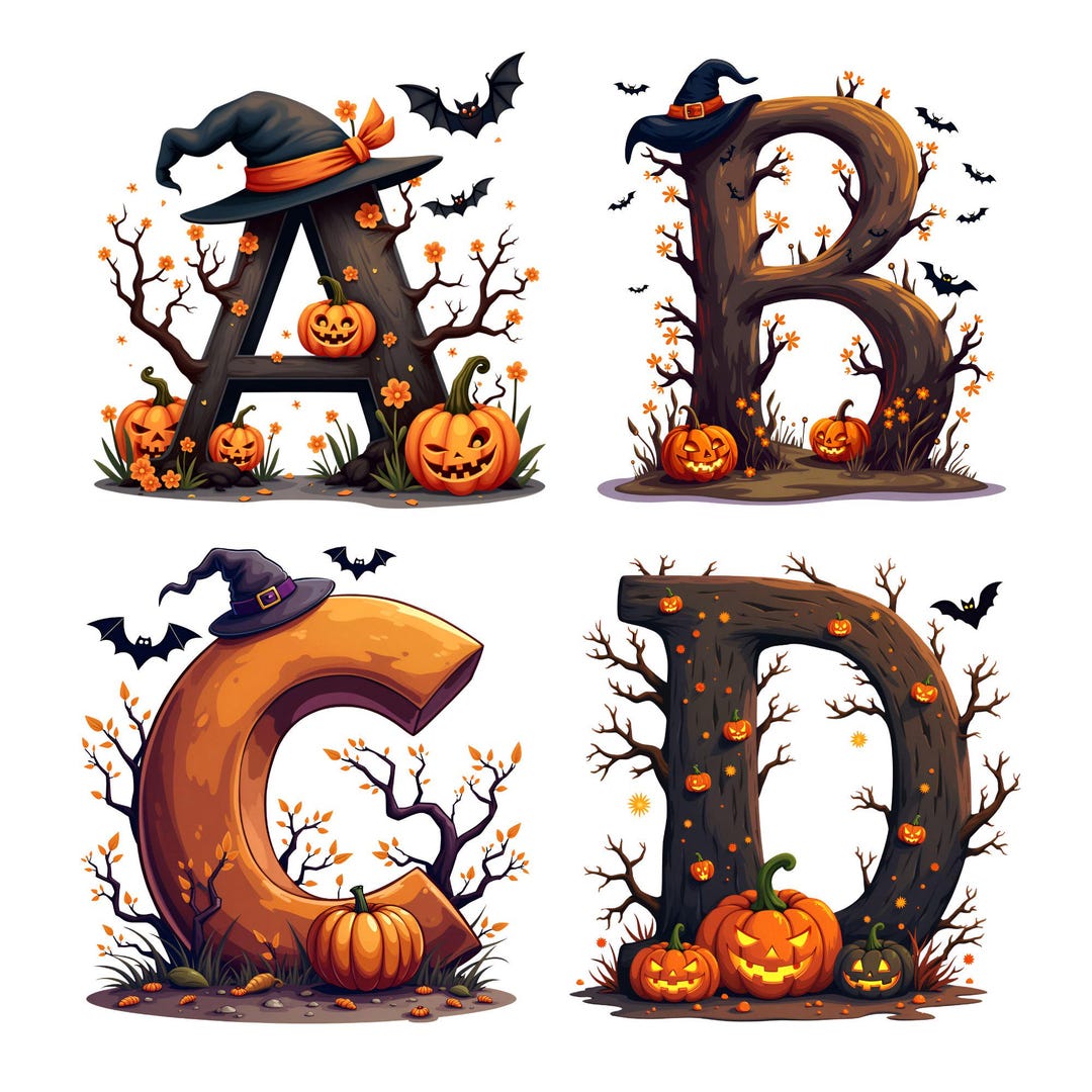 26 Digital Halloween Spooky A-Z Alphabet. Spooky Alphabet Clipart ...