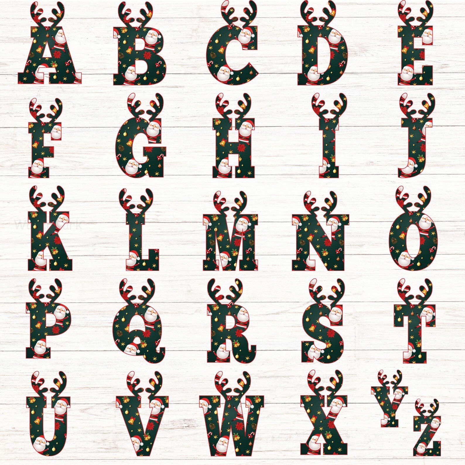 Reindeer Antler Alphabet Digital Clipart: 26 PNG Images. Digital ...