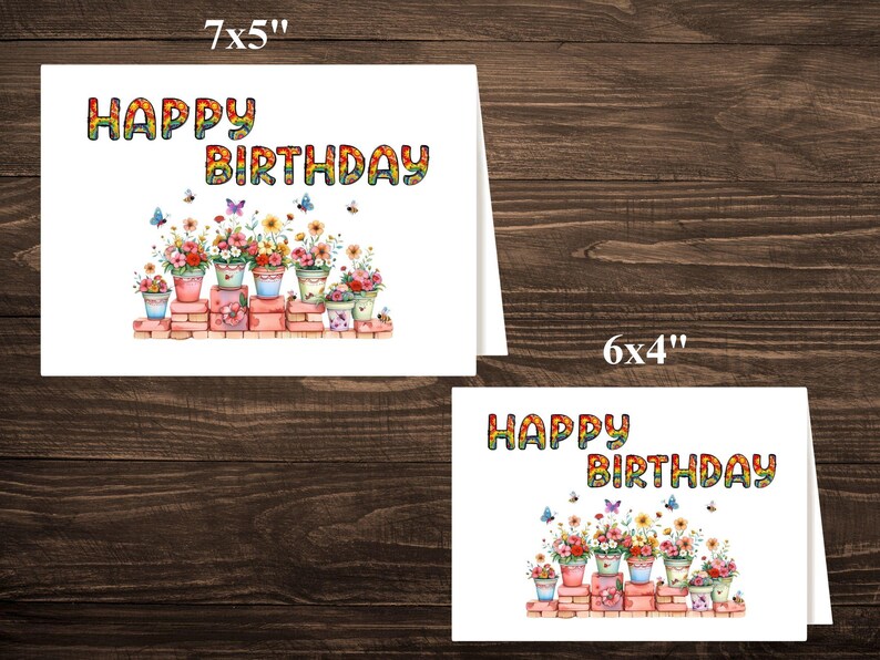 Printable Happy Birthday Card: Floral Pot Plant Design. Digital ...