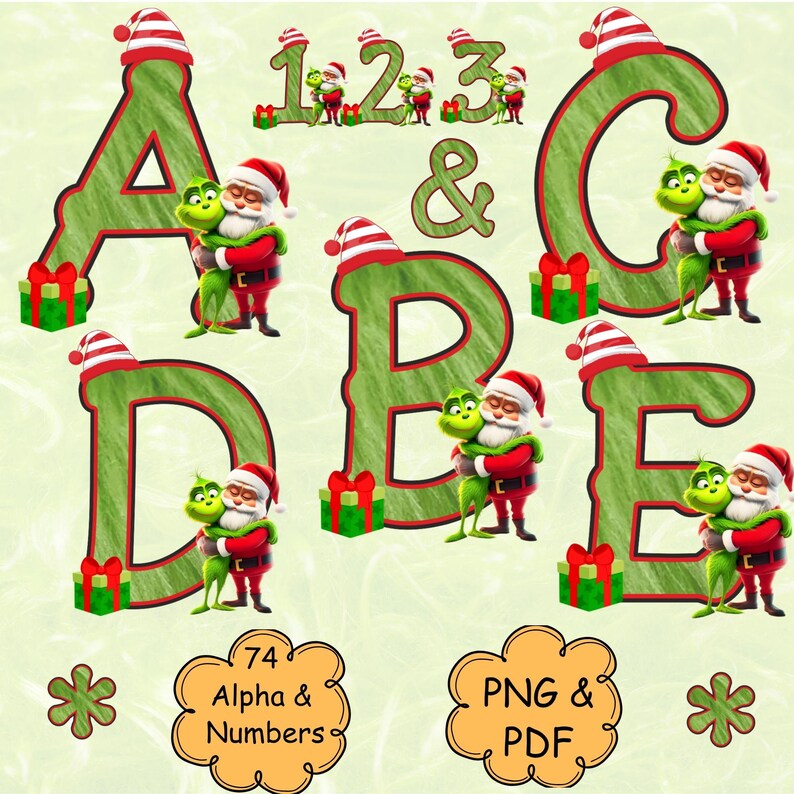 62+ Grinch Digital Clipart A-Z Grinch Santa Christmas Alphabet. Clipart ...