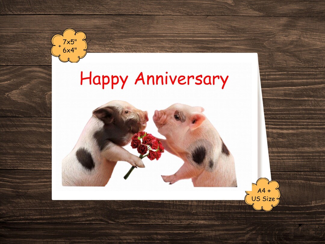 Printable Digital Cute Pigs Anniversary Card, Pigs Card. Print at Home ...