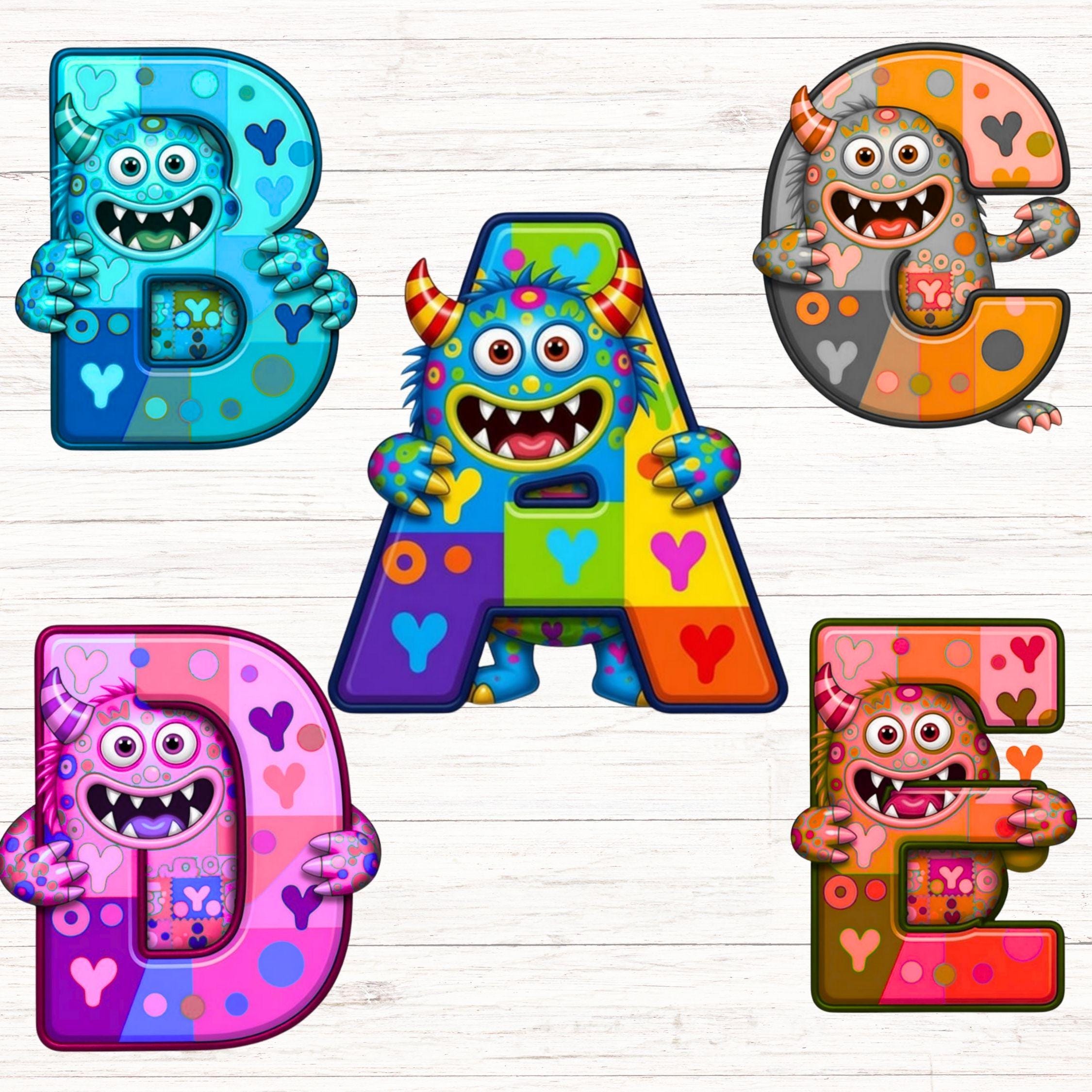 320 Monsta Alphabet, Upper, Lower Case & Numbers. Digital Clipart ...