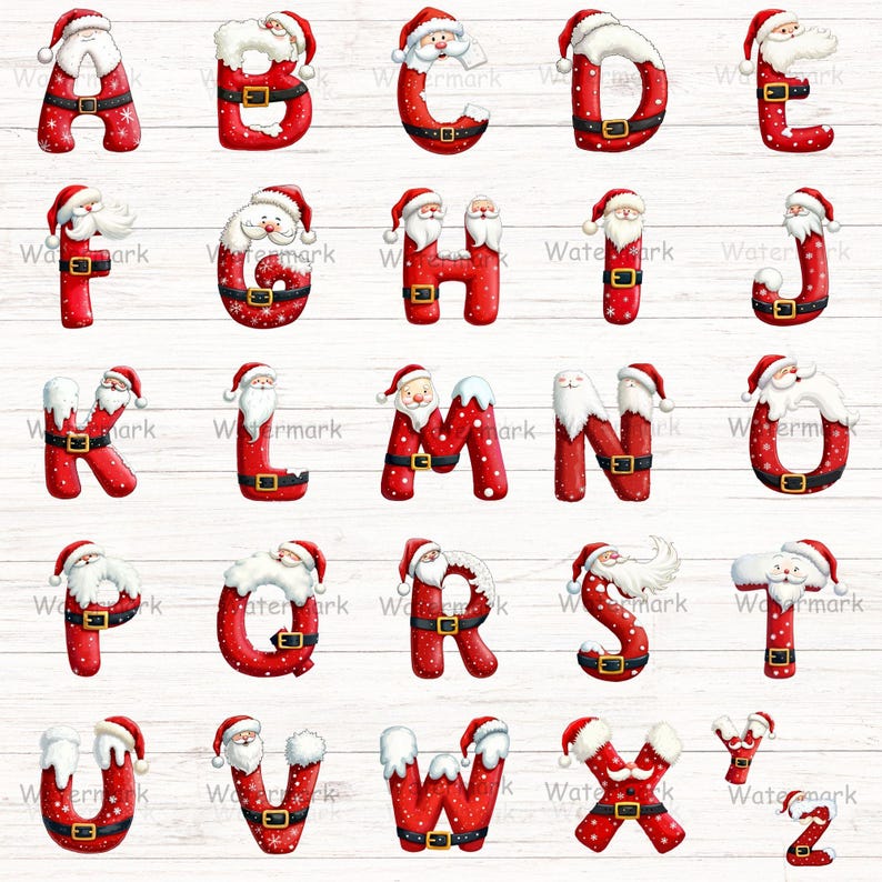 Christmas Santa Alphabet Clipart: 26 PNG Images. Digital Download ...