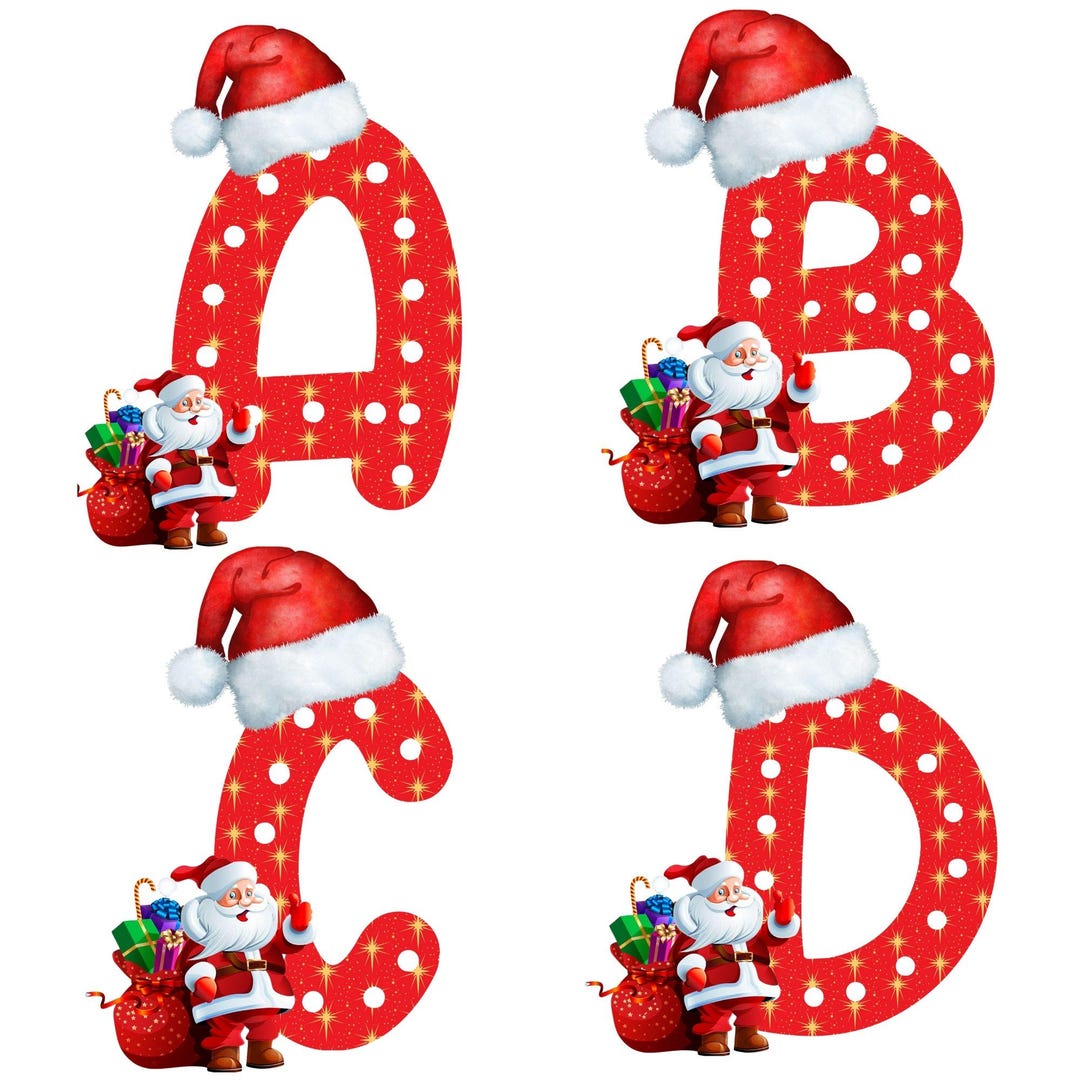 Christmas Santa Hat Alphabet Clipart: Over 50 PNG Images. Digital ...