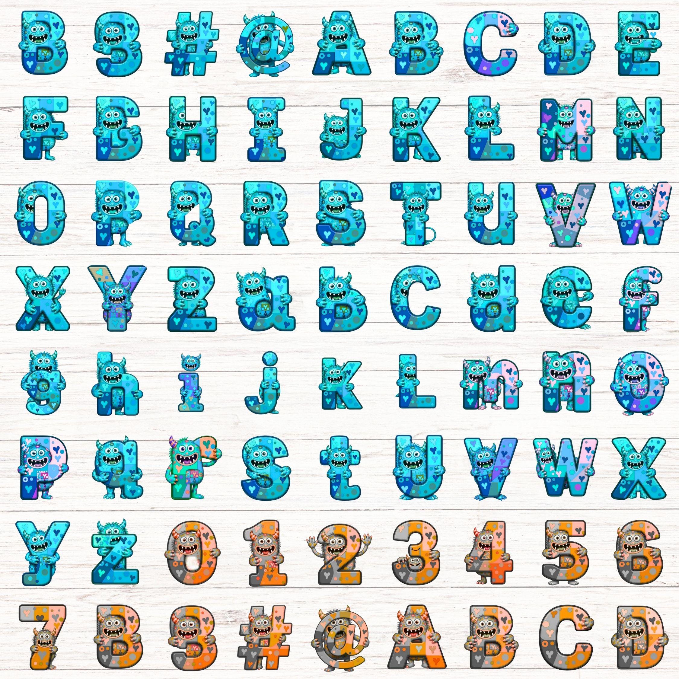 320 Monsta Alphabet, Upper, Lower Case & Numbers. Digital Clipart ...