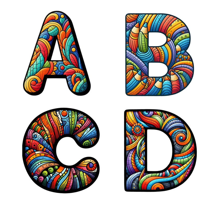 Multi Coloured Alphabet Clipart: 26 PNG Images. Digital Download ...