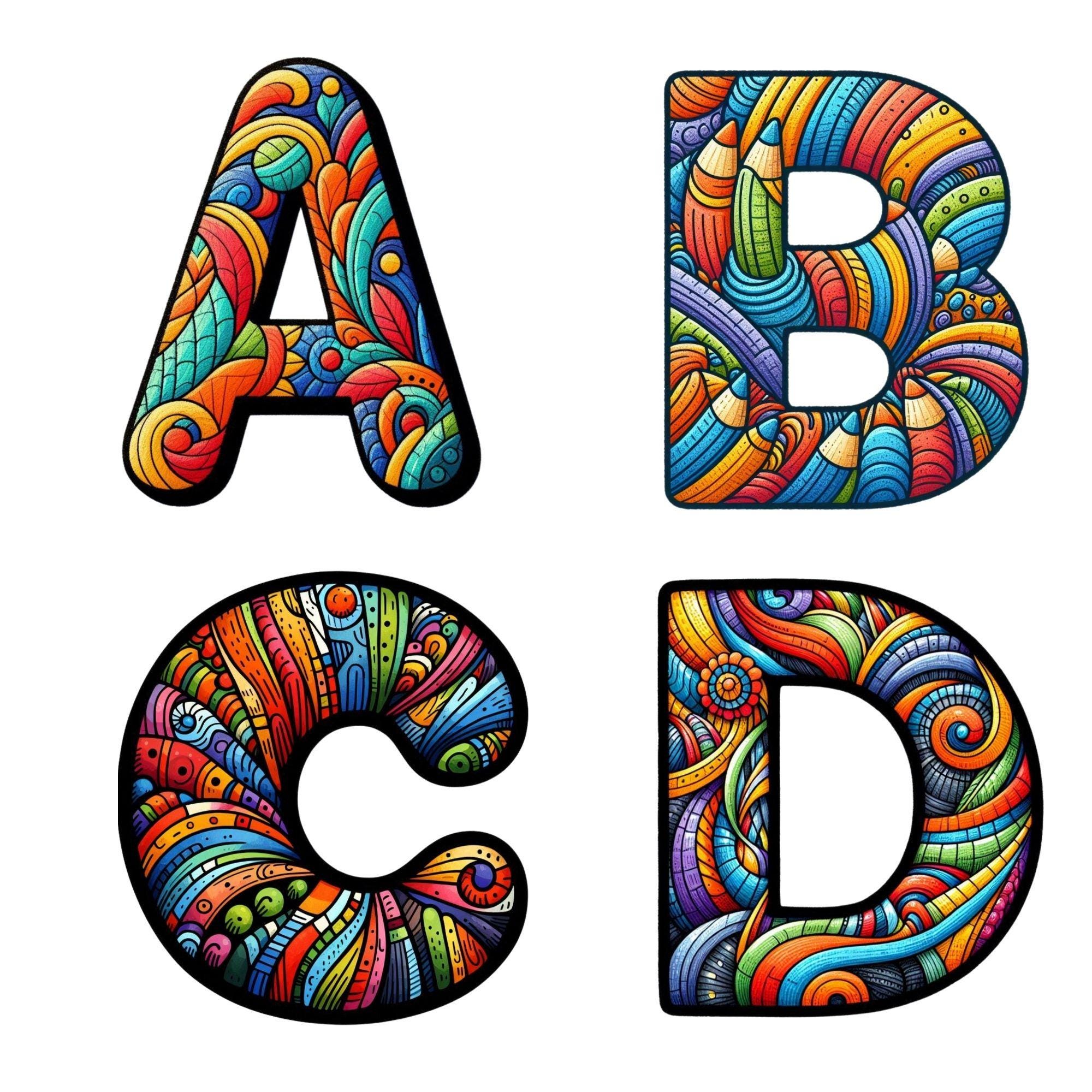 Multi Coloured Alphabet Clipart: 26 PNG Images. Digital Download ...