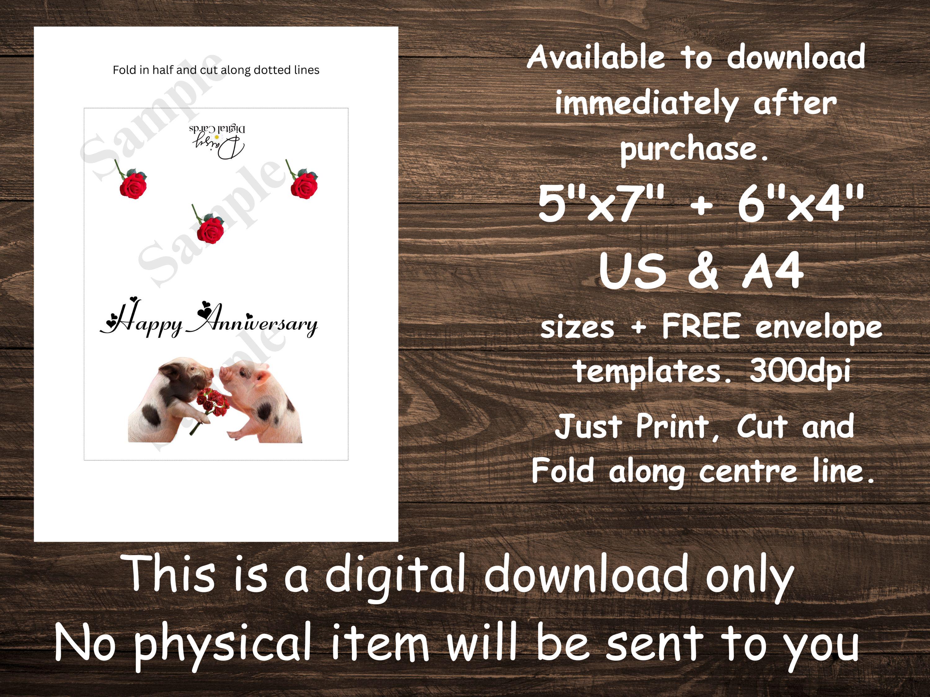 Printable Digital Cute Pigs Anniversary Card, Pigs Card. Print at Home ...