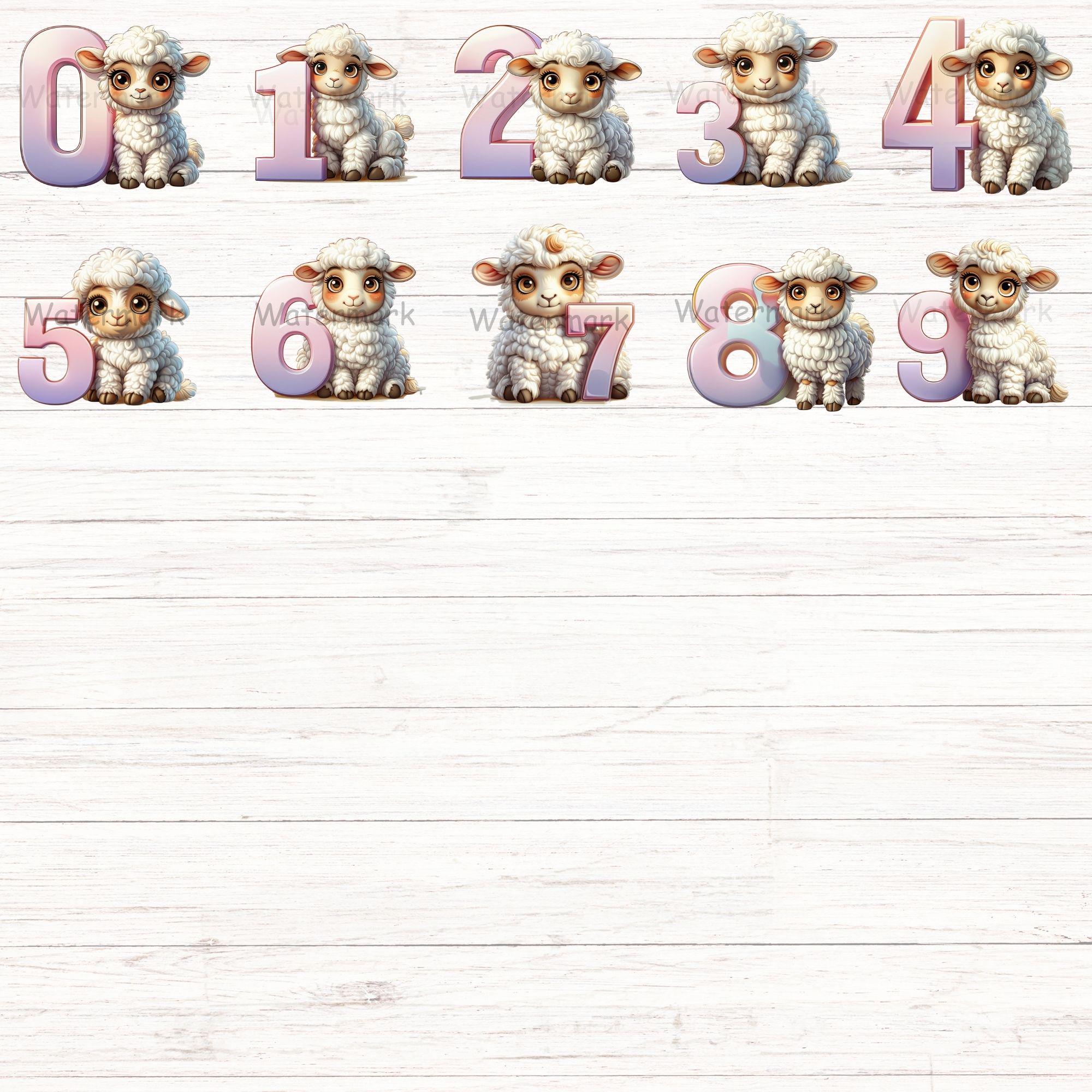 36 Cute Lamb Digital Clipart A-Z Alphabet and 0-9 Numbers. Digital ...