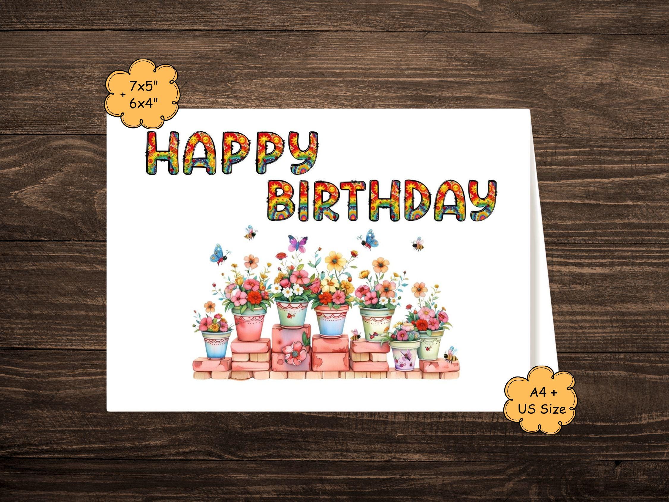 Printable Happy Birthday Card: Floral Pot Plant Design. Digital ...